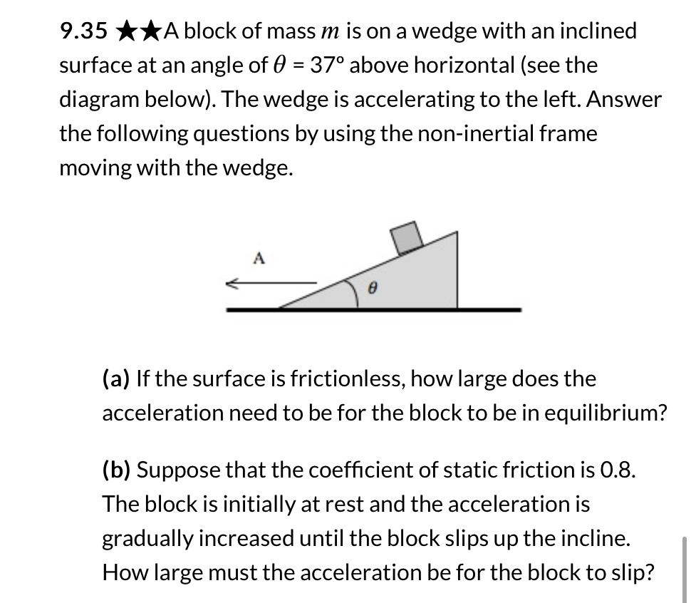 Solved 9.35⋆⋆A block of mass m is on a wedge with an | Chegg.com
