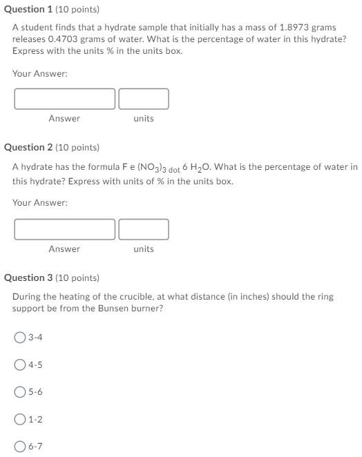 Solved Question 1 (10 points) A student finds that a hydrate | Chegg.com