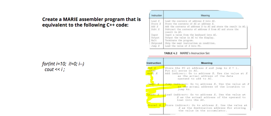 Solved Create A Marie Assembler Program That Is Equivalent 9590