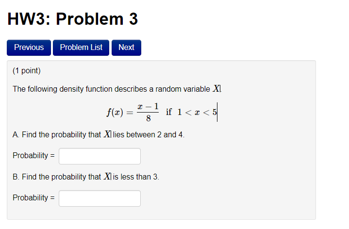 Solved HW3: Problem 3 Previous Problem List Next (1 point) | Chegg.com