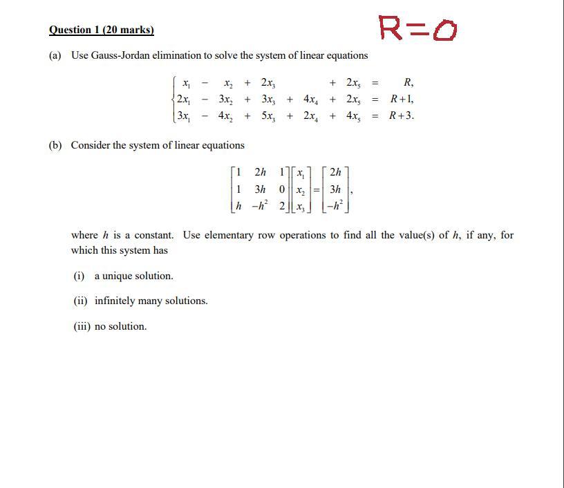 Solved (a) Use Gauss-Jordan elimination to solve the system | Chegg.com