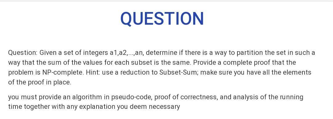 Solved QUESTION Question: Given a set of integers | Chegg.com