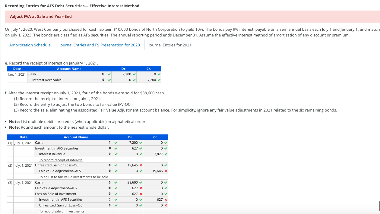 Recording Entries for AFS Debt Securities- Effective | Chegg.com
