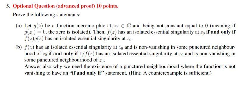 Solved Optional Question (advanced proof) 10 points. Prove | Chegg.com