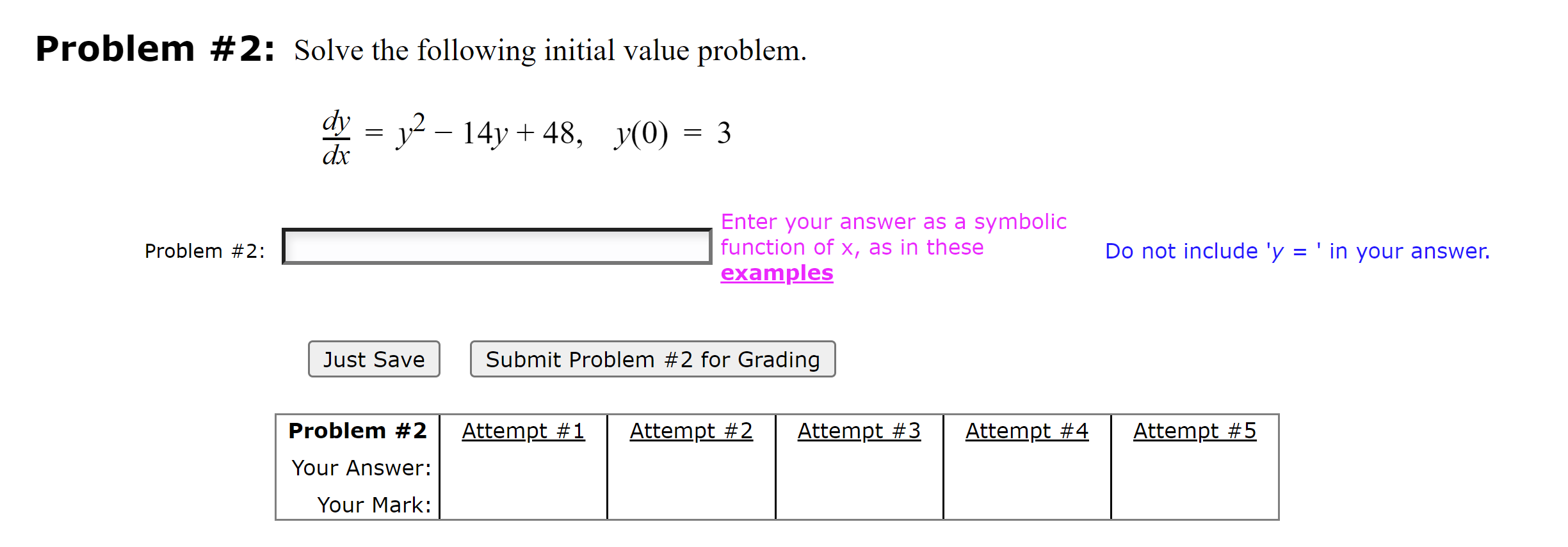 Problem \# 2: Solve the following initial value | Chegg.com