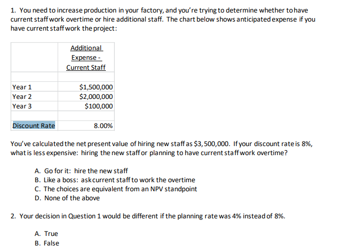 Solved 1. You need to increase production in your factory, | Chegg.com