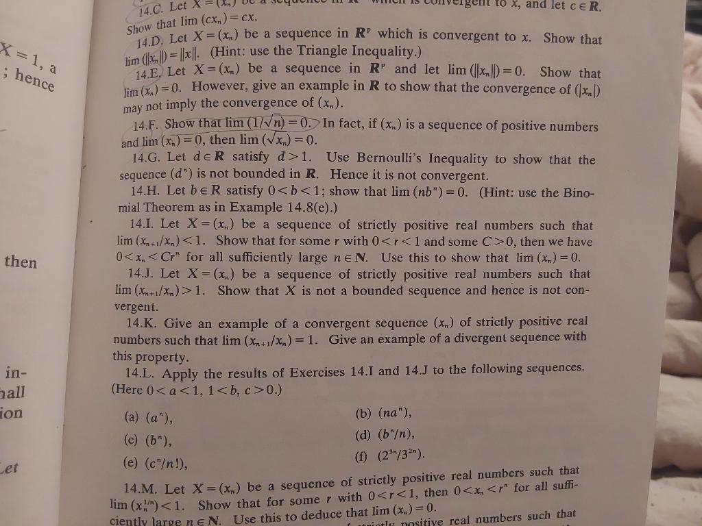 Solved Show that lim(cxn)=cx. 14.D. Let X=(xn) be a sequence | Chegg.com