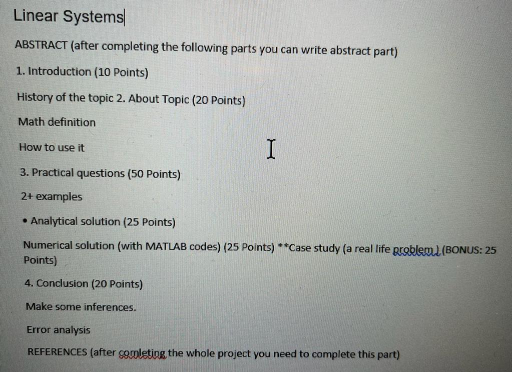 Solved Linear Systems ABSTRACT (after completing the | Chegg.com
