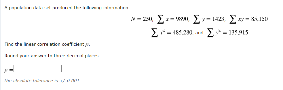 Solved A population data set produced the following | Chegg.com