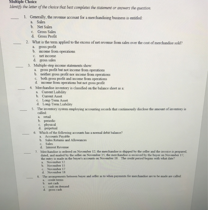 Solved Multiple Choice ldentify the letter of the choice | Chegg.com