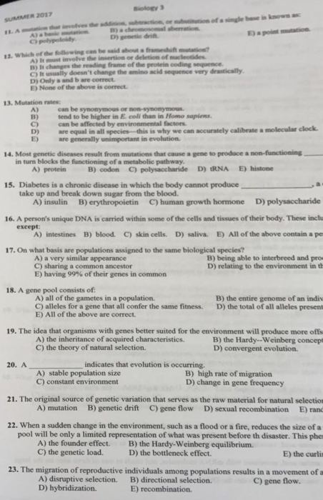 Solved A mutation that involves the addition, subtraction, | Chegg.com