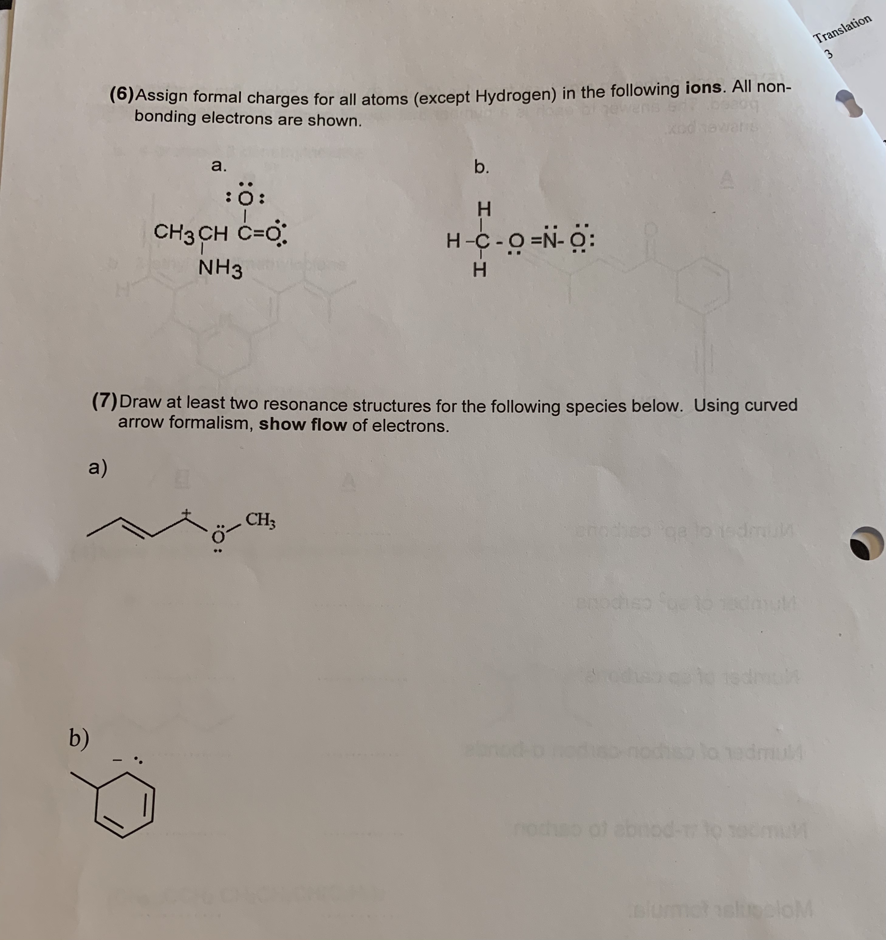 (6) Assign formal charges for all atoms (except | Chegg.com