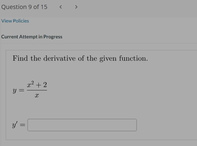 Solved Current Attempt in Progress Find the derivative of | Chegg.com