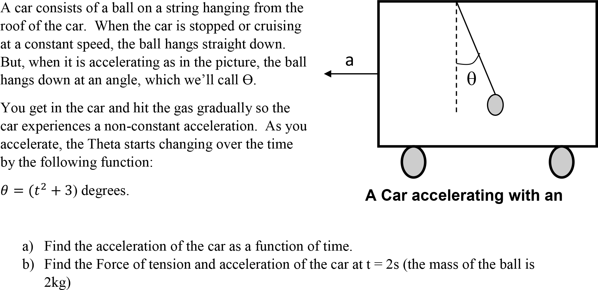 Solved A car consists of a ball on a string hanging from the | Chegg.com