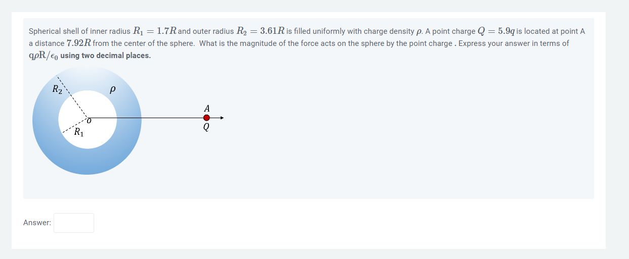 Solved Spherical shell of inner radius R1=1.7R and outer | Chegg.com
