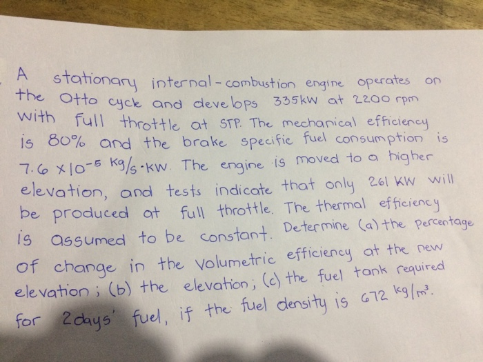 Solved stationary internal - combustion engine operates on | Chegg.com