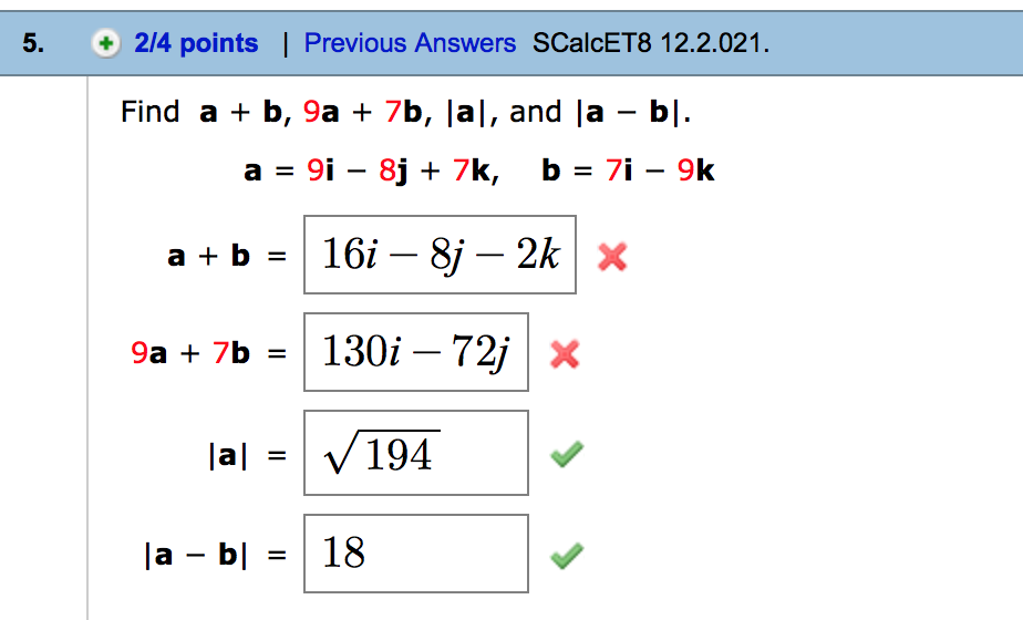 Solved 5. 2/4 points| Previous Answers SCalcET8 12.2.021 | Chegg.com