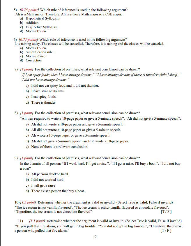 Solved 5) [0.75 points] Which rule of inference is used in | Chegg.com