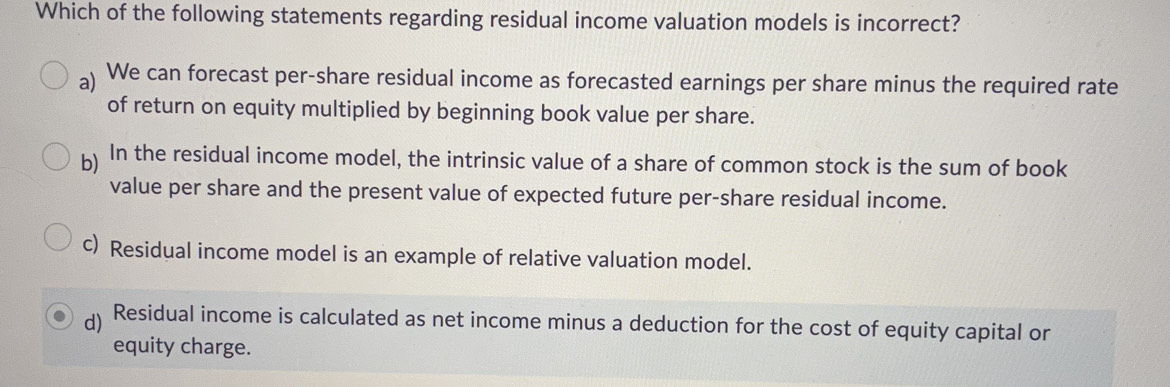Solved Which of the following statements regarding residual | Chegg.com