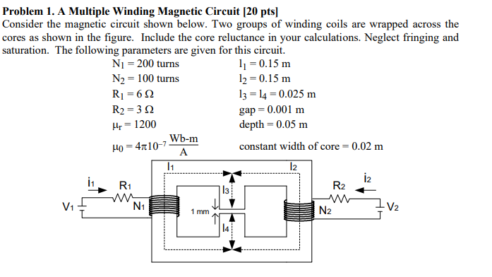Solved Problem 1. A Multiple Winding Magnetic Circuit [ 20 | Chegg.com