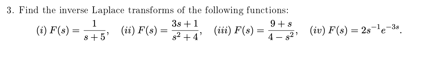 Solved 3. Find the inverse Laplace transforms of the | Chegg.com
