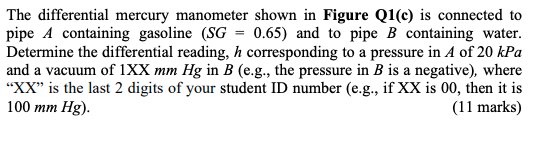 Solved The differential mercury manometer shown in Figure | Chegg.com