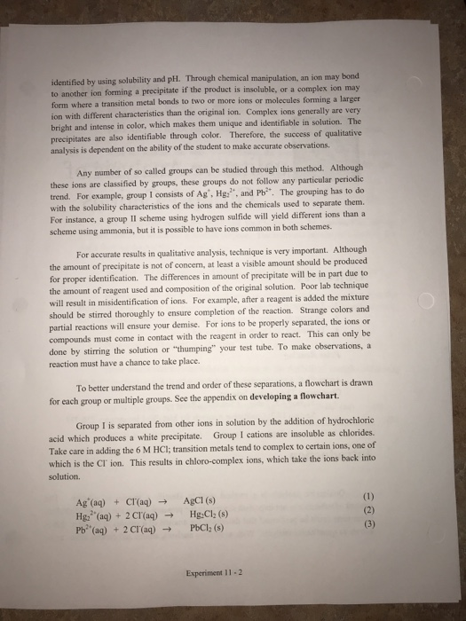 Solved Experiment 11 ualitative Analysis of Group 1 Cations | Chegg.com