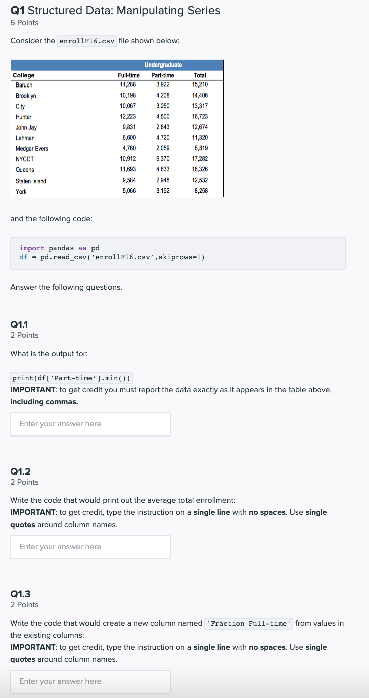 Solved Q1 Structured Data: Manipulating Series 6 Points | Chegg.com