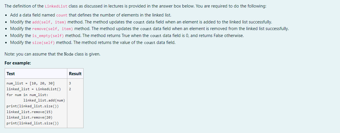 Solved The Node class and LinkedList class are defined as | Chegg.com
