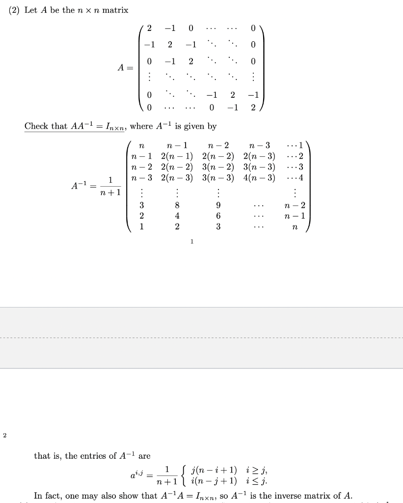 Solved (2) Let A be the n×n matrix | Chegg.com