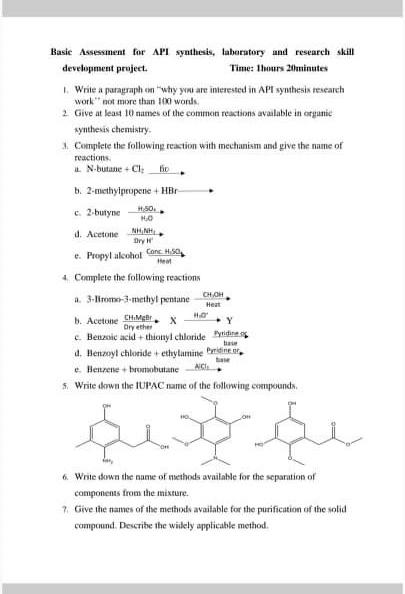 Solved Basic Assessment for API synthesis, laboratory and | Chegg.com