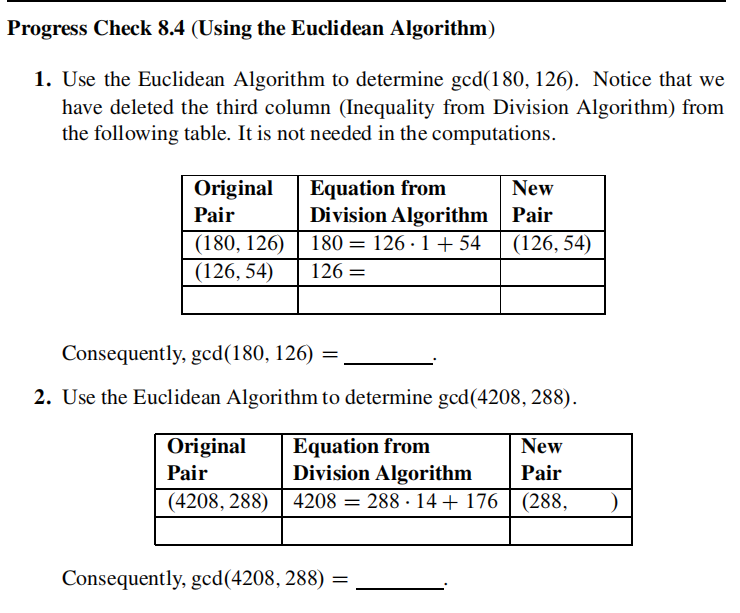 Solved Progress Check 8.4 (Using the Euclidean Algorithm) 1. | Chegg.com