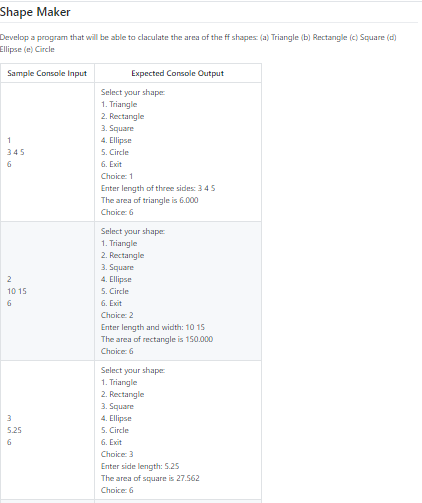 Solved Shape Maker Develop a program that will be able to | Chegg.com