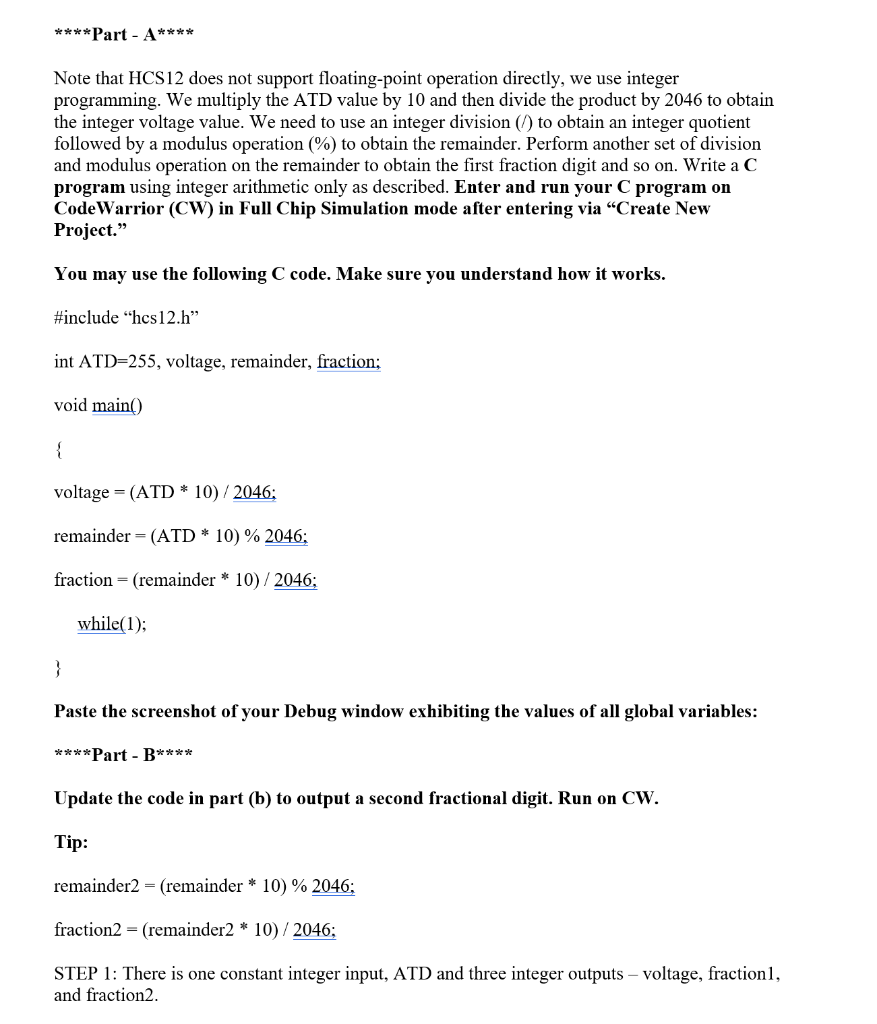 Solved Answer Both Parts Only Use C Language And 