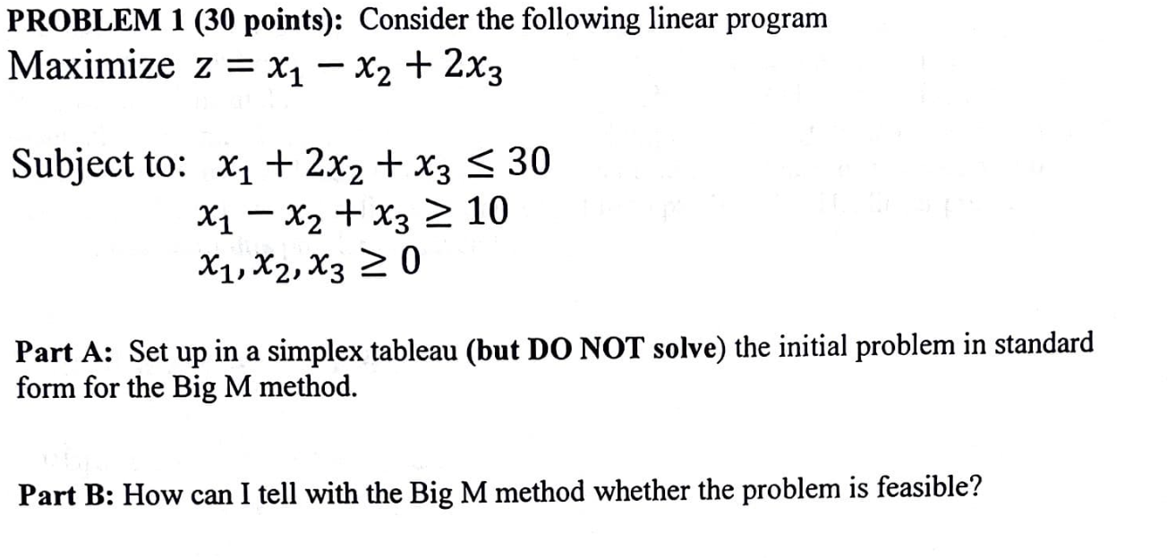 Solved PROBLEM 1 (30 points): Consider the following linear | Chegg.com
