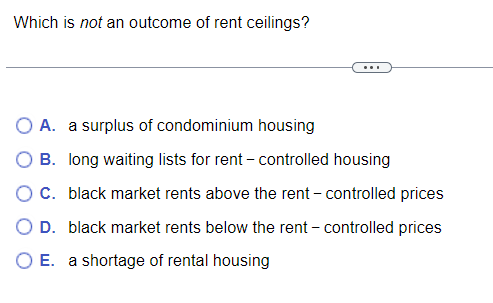 Solved Which is not an outcome of rent ceilings?A. ﻿a | Chegg.com