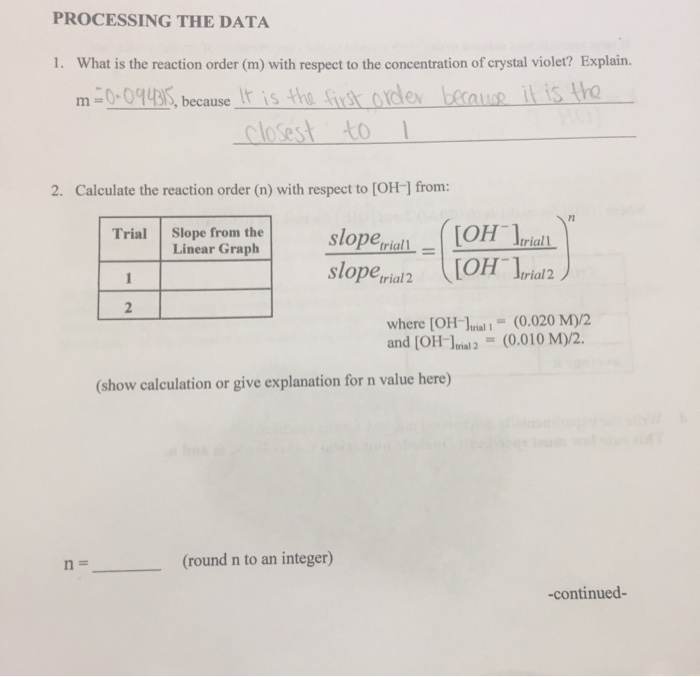 Solved Kinetics rate law determination of the violet | Chegg.com