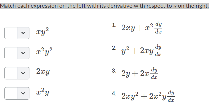 Solved Match each expression on the left with its derivative | Chegg.com