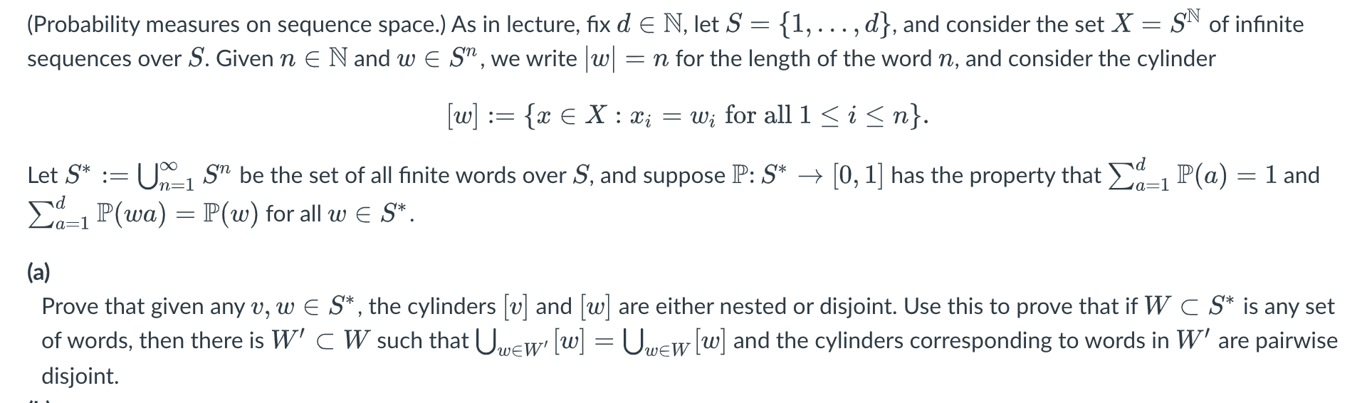 Solved (Probability measures on sequence space.) As in | Chegg.com