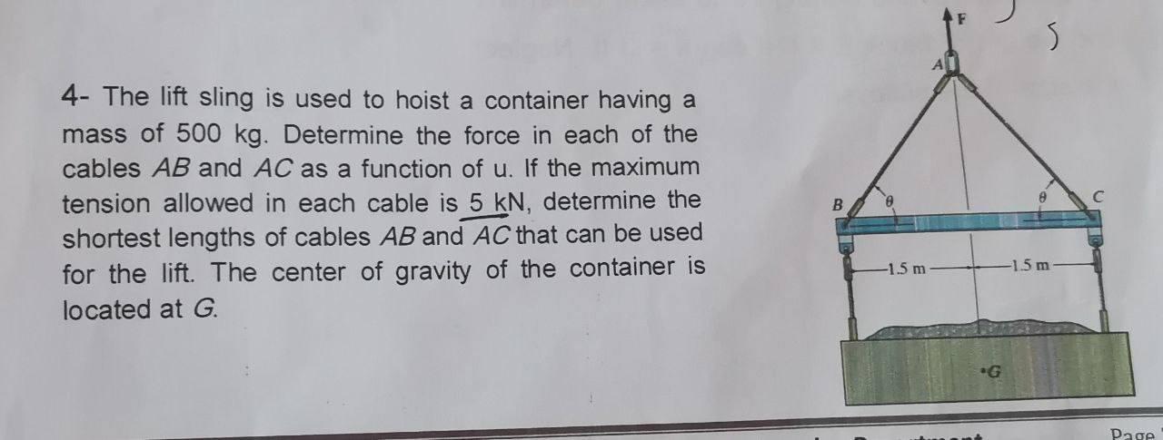 Solved S 4- The lift sling is used to hoist a container | Chegg.com