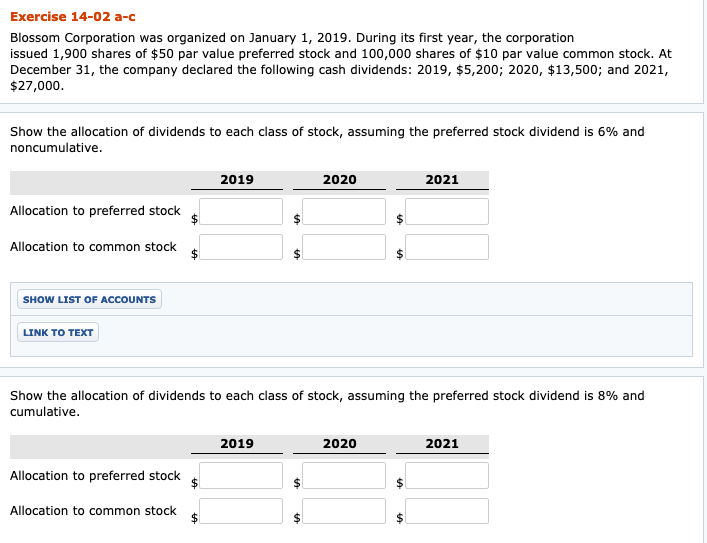 Solved Exercise 14-02 a-c Blossom Corporation was organized | Chegg.com