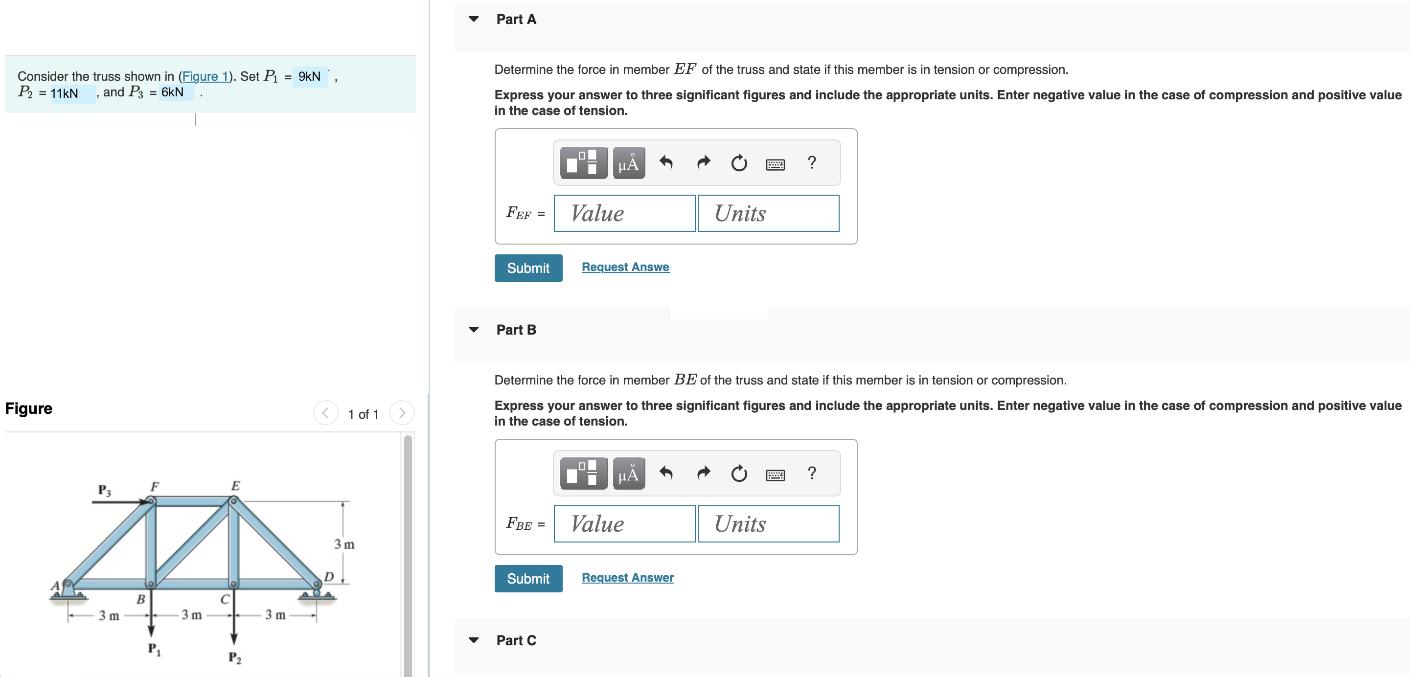 Solved Consider the truss shown in (Figure 1). Set P1=9kN, | Chegg.com Solved Consider the truss shown in (Figure 1). Set P1=9kN, | Chegg.com
