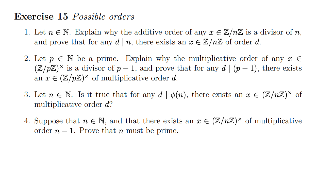 Solved Exercise 15 Possible orders 1. Let n∈N. Explain why | Chegg.com