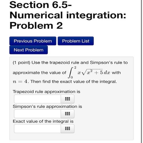 Solved Section 6.5- Numerical integration: Problem 2 (1 | Chegg.com