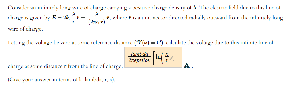 Solved Consider an infinitely long wire of charge carrying a | Chegg.com