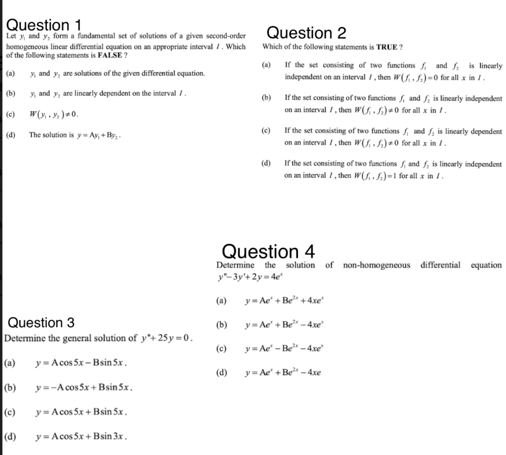 Solved Question 1 Let y1 and y2 form a fundamental set of | Chegg.com