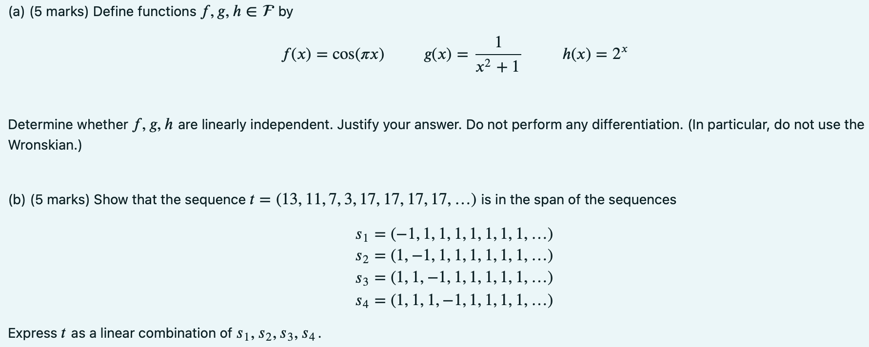 Solved (a) (5 marks) Define functions f,g,h∈F by | Chegg.com