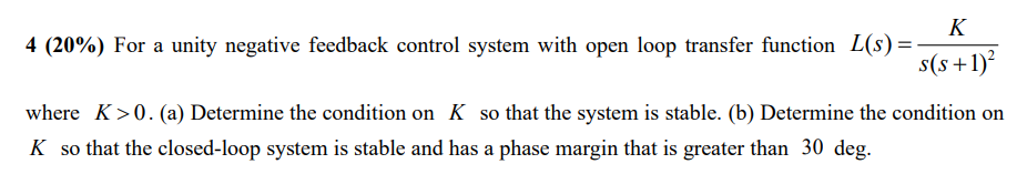 Solved 4(20%) For a unity negative feedback control system | Chegg.com