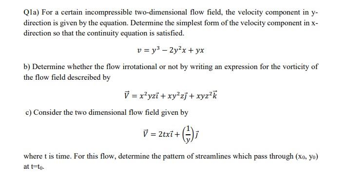 Solved Qla) For a certain incompressible two-dimensional | Chegg.com
