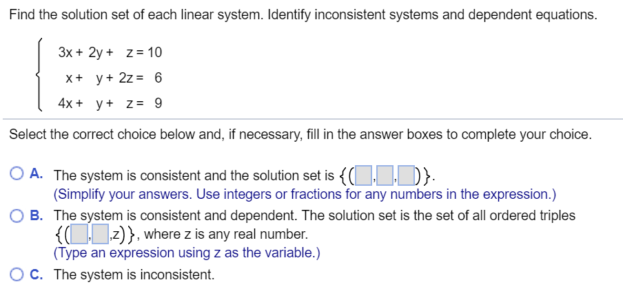 Solved Find the solution set of each linear system. Identify | Chegg.com